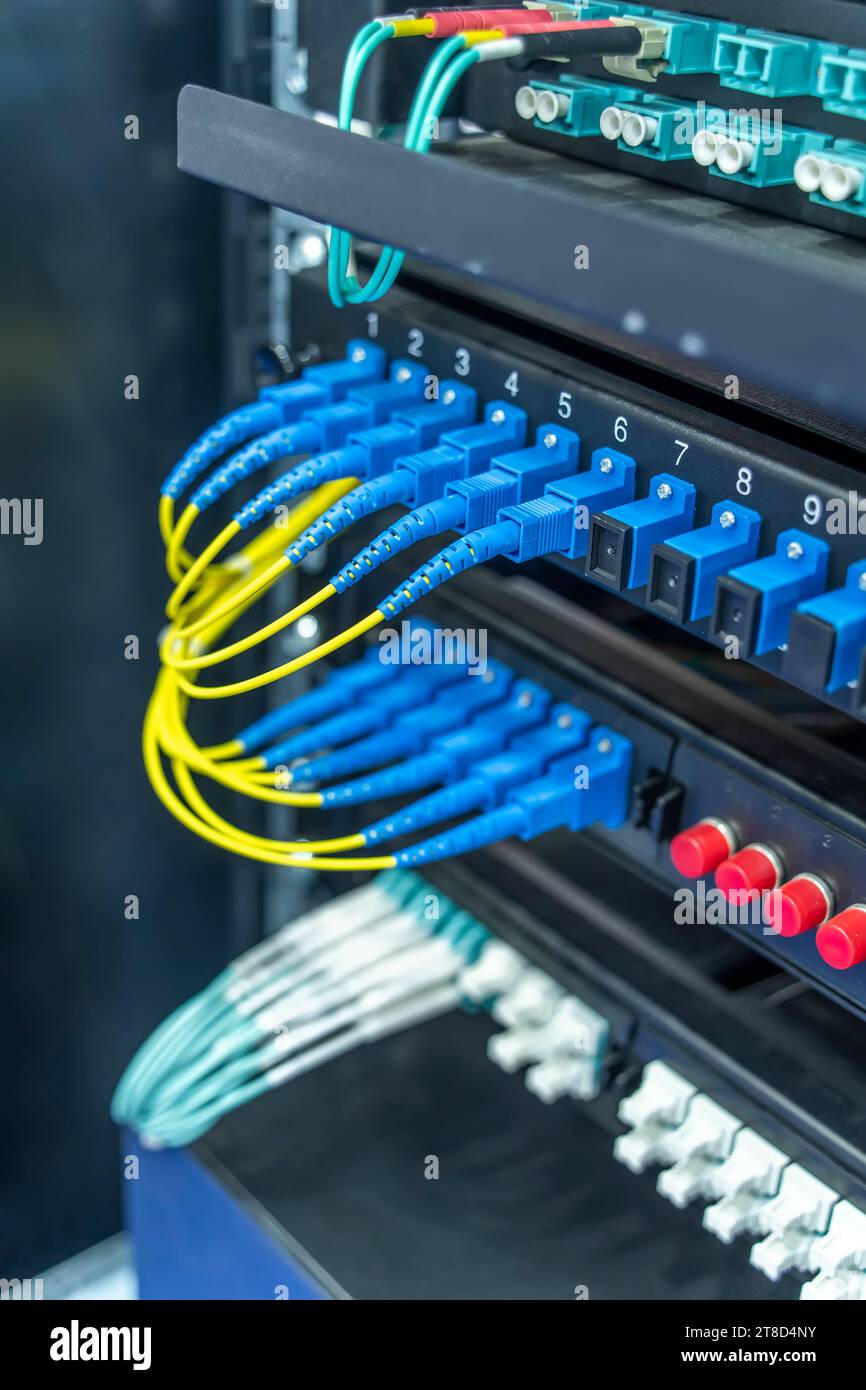 Technology center with fiber optic equipment patch core Stock Photo - Alamy