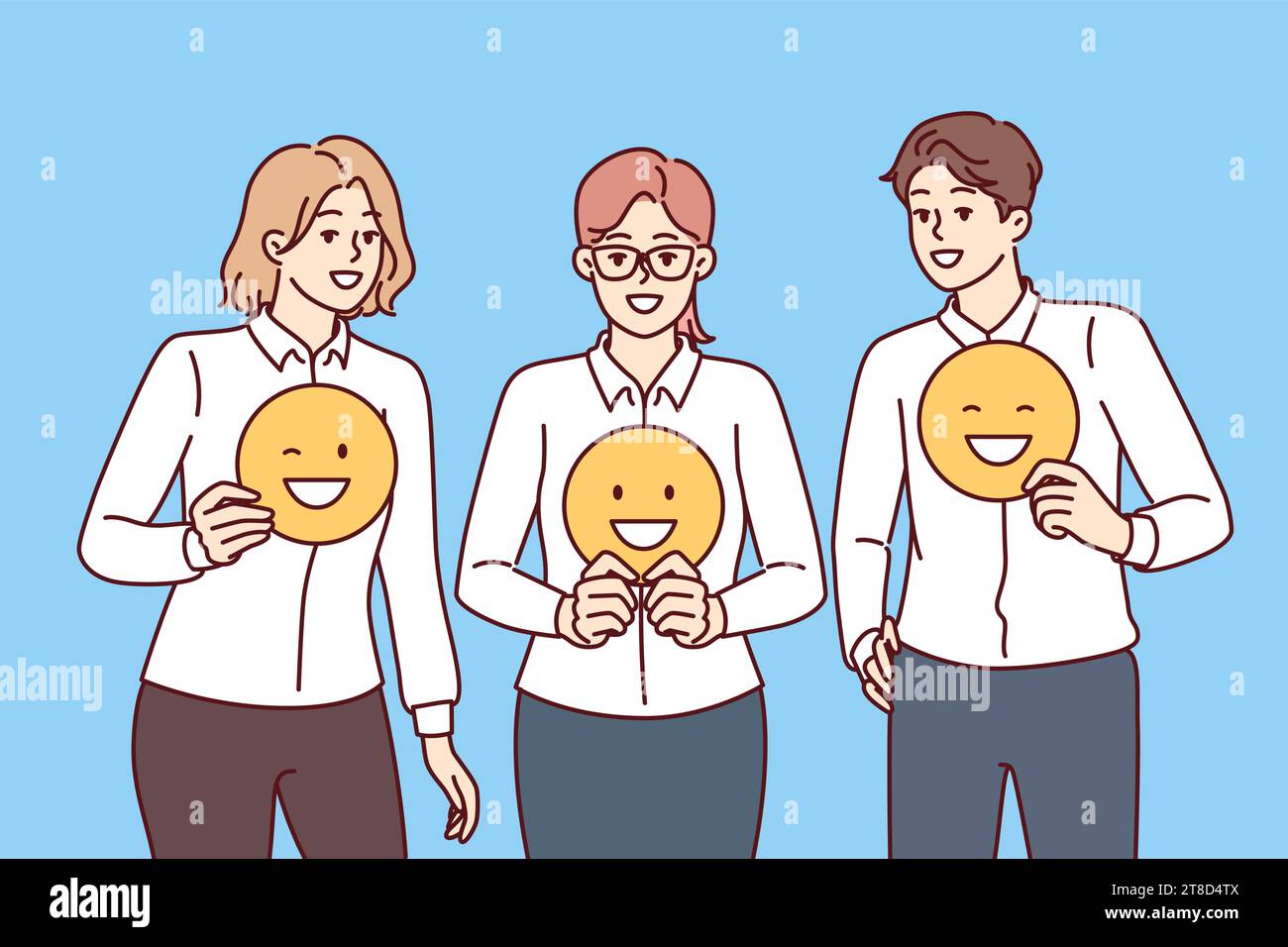 Business people in office clothes show positive emoji symbolizing ...