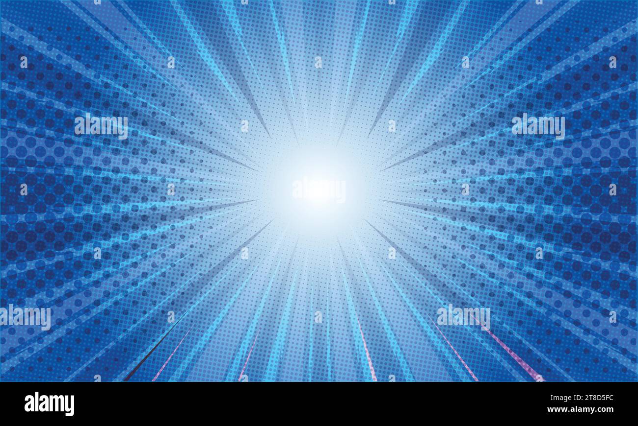 Comics rays background with halftones. Vector summer backdrop ...