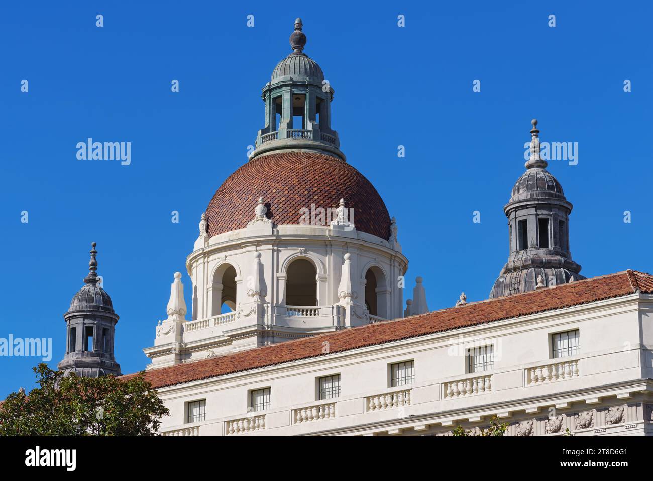 Pasadena City Hall in Los Angeles County, main tower and two of the ...