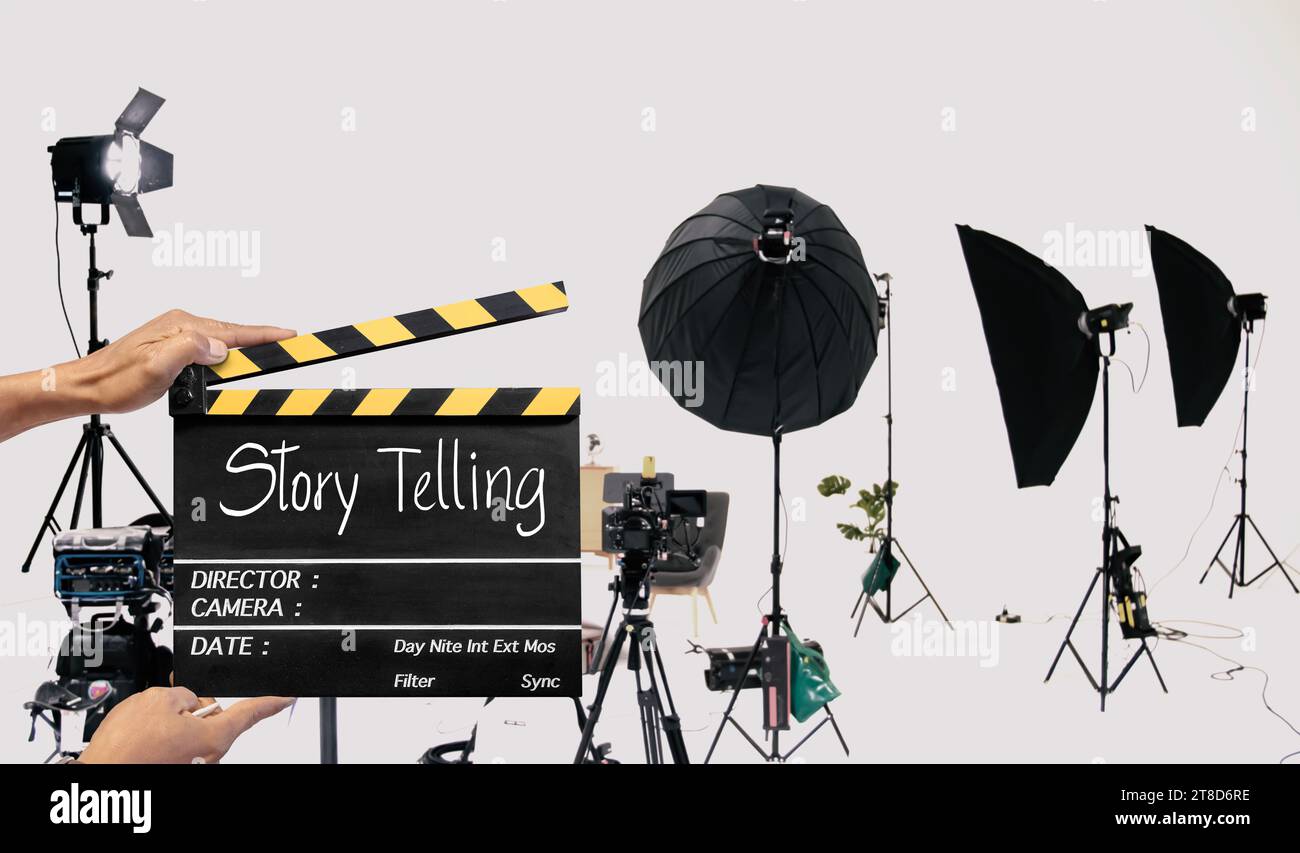 Story telling, Handwriting on film slate or clapperboard .film crew ...