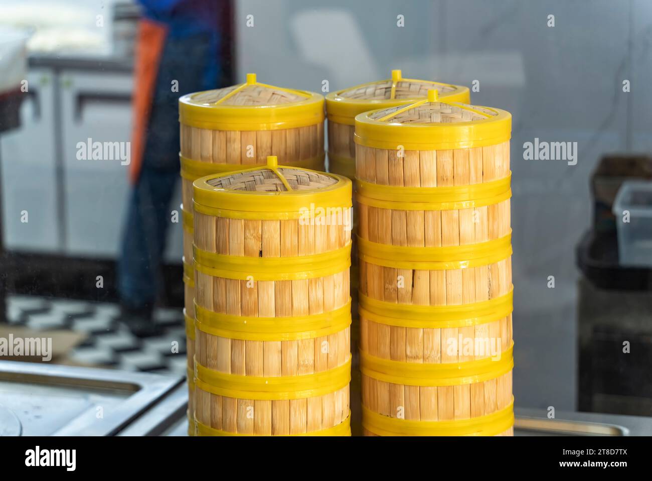 traditional chinese food in bamboo steam containers Stock Photo - Alamy