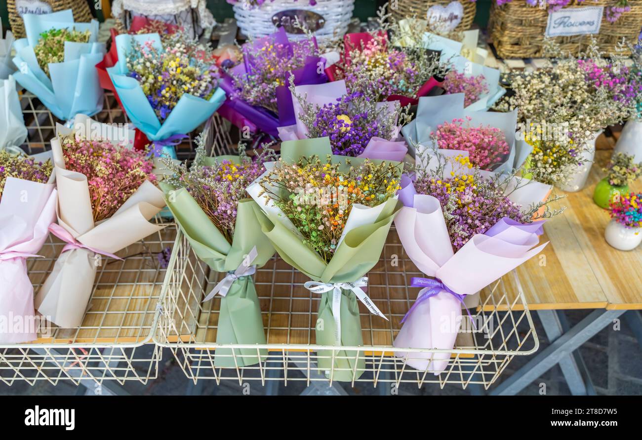 colorful gypsophila flowers in a wholesale flower shop Stock Photo - Alamy