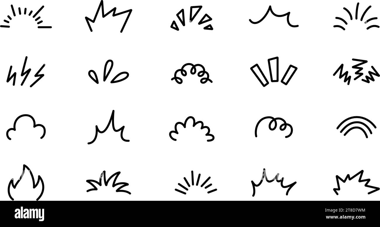Doodle manga comic expression elements. Hand drawn shine sunburst ray ...