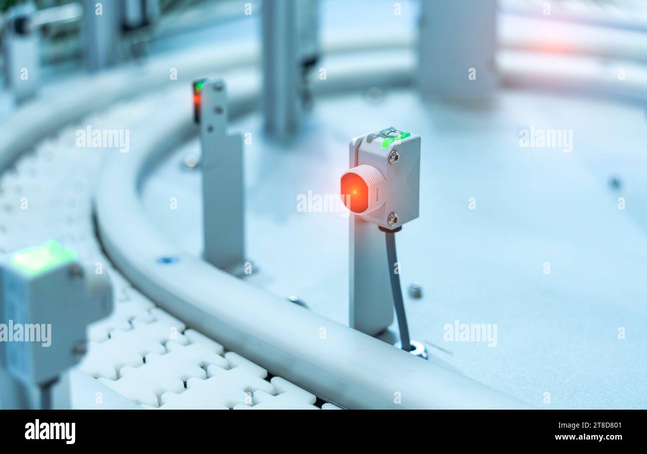 transducer on industrial machine robot in assembly line working in ...