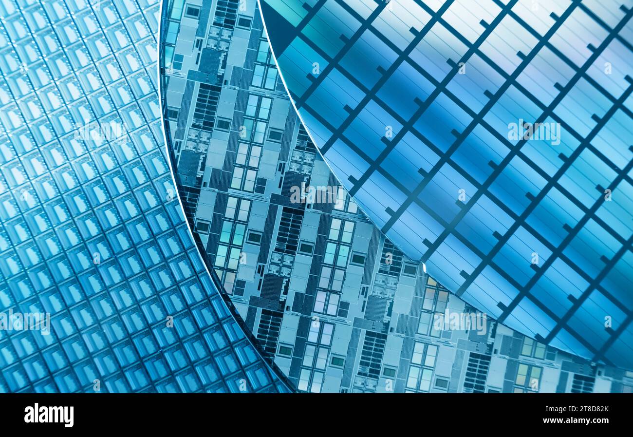 silicon chip wafer reflecting blue colors background Stock Photo - Alamy