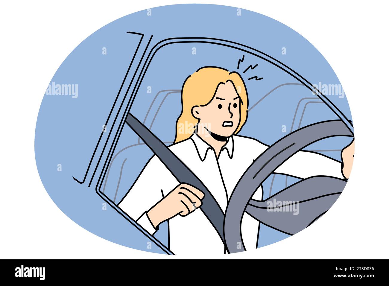 Furious young woman beep at road driving car. Mad girl feel angry and ...