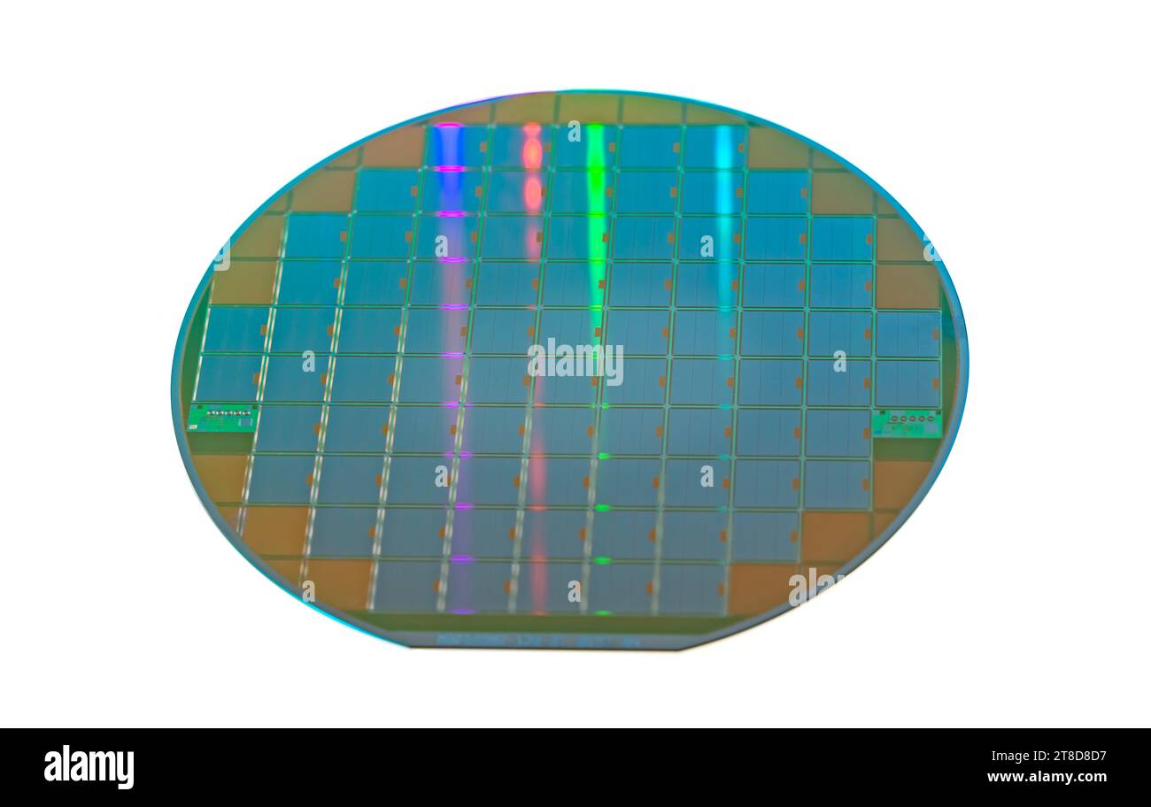 Silicon wafer with chips isolated on white background Stock Photo - Alamy