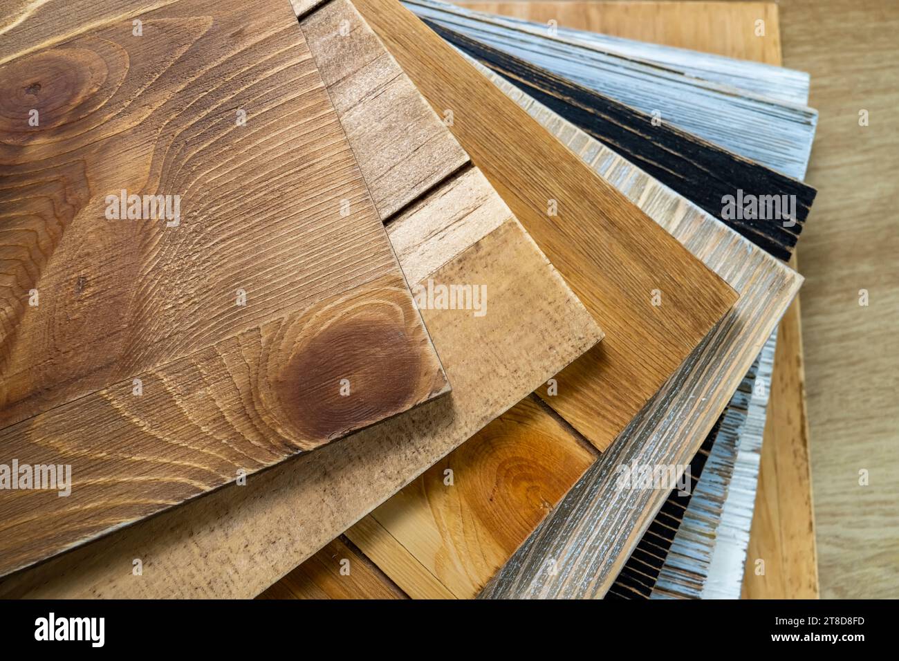 Stack of various construction sample wood boards Stock Photo - Alamy