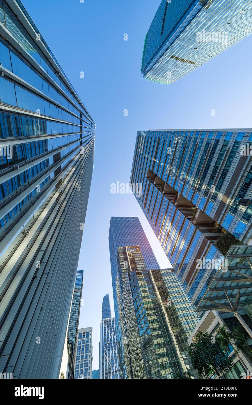 steel blue glass high rise building skyscrapers, business concept of ...