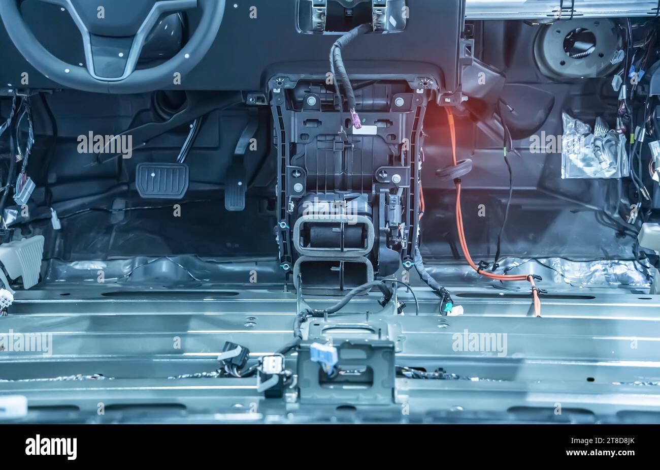 Large wide cable with wires and connectors and terminals in the wiring ...