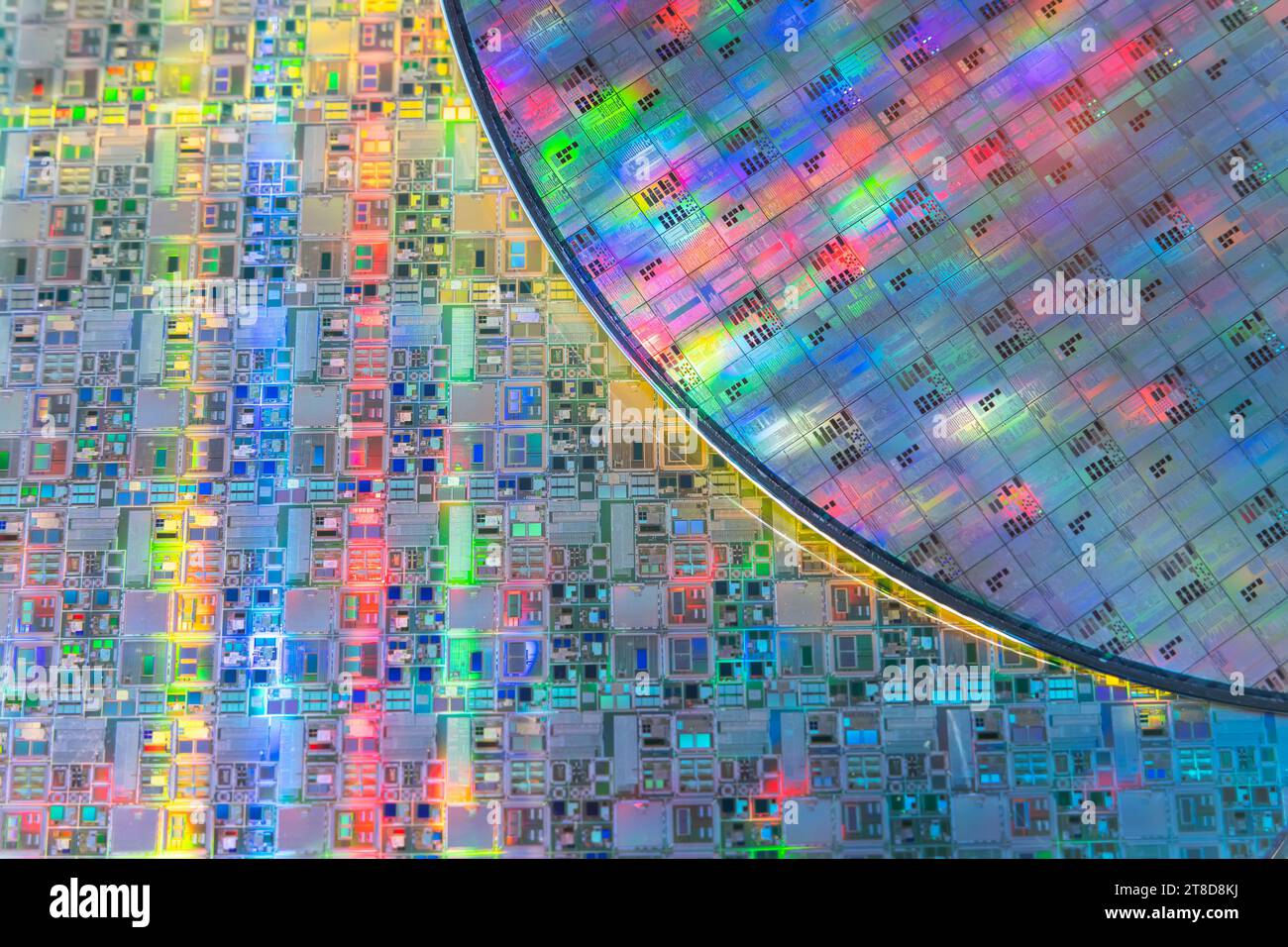 silicon wafer with microchips reflecting different colors Stock Photo ...