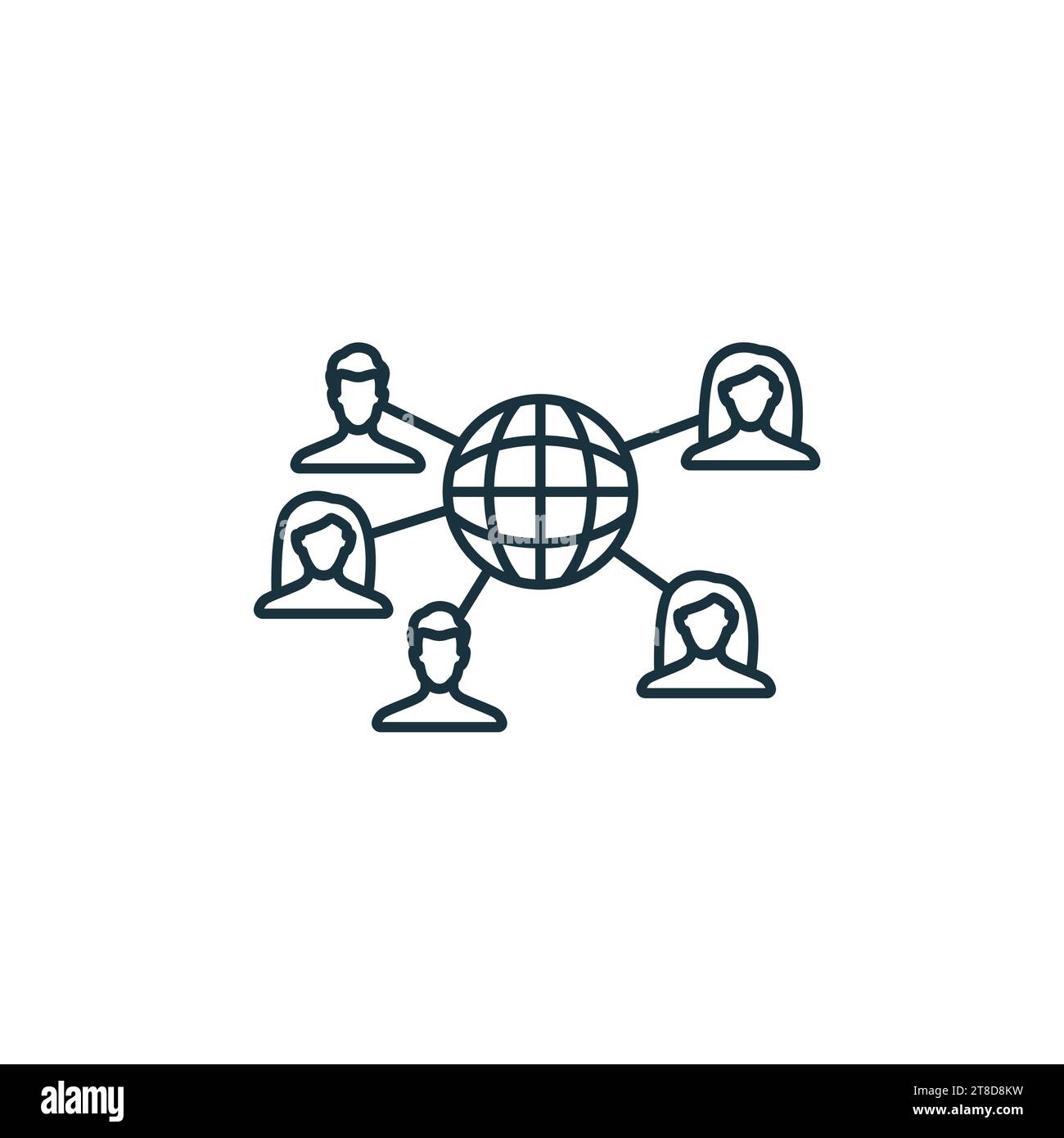 Social connection outline icon. Monochrome simple sign from mental ...