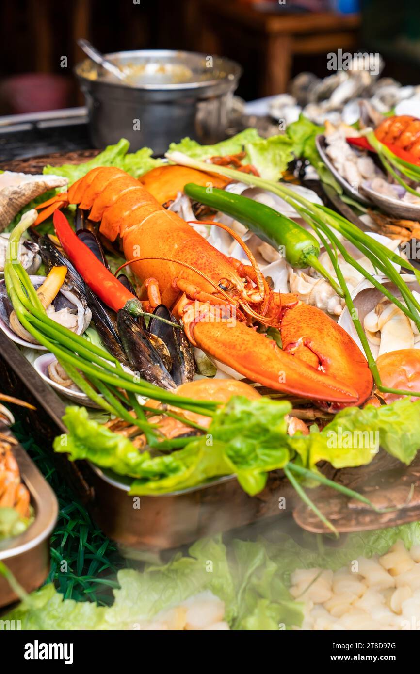 Shellfish plate of crustacean seafood with fresh lobster as an ocean ...