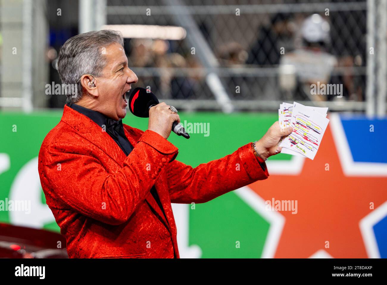 LAS VEGAS, NV - NOVEMBER 18: Bruce Buffer introduces drivers before the ...