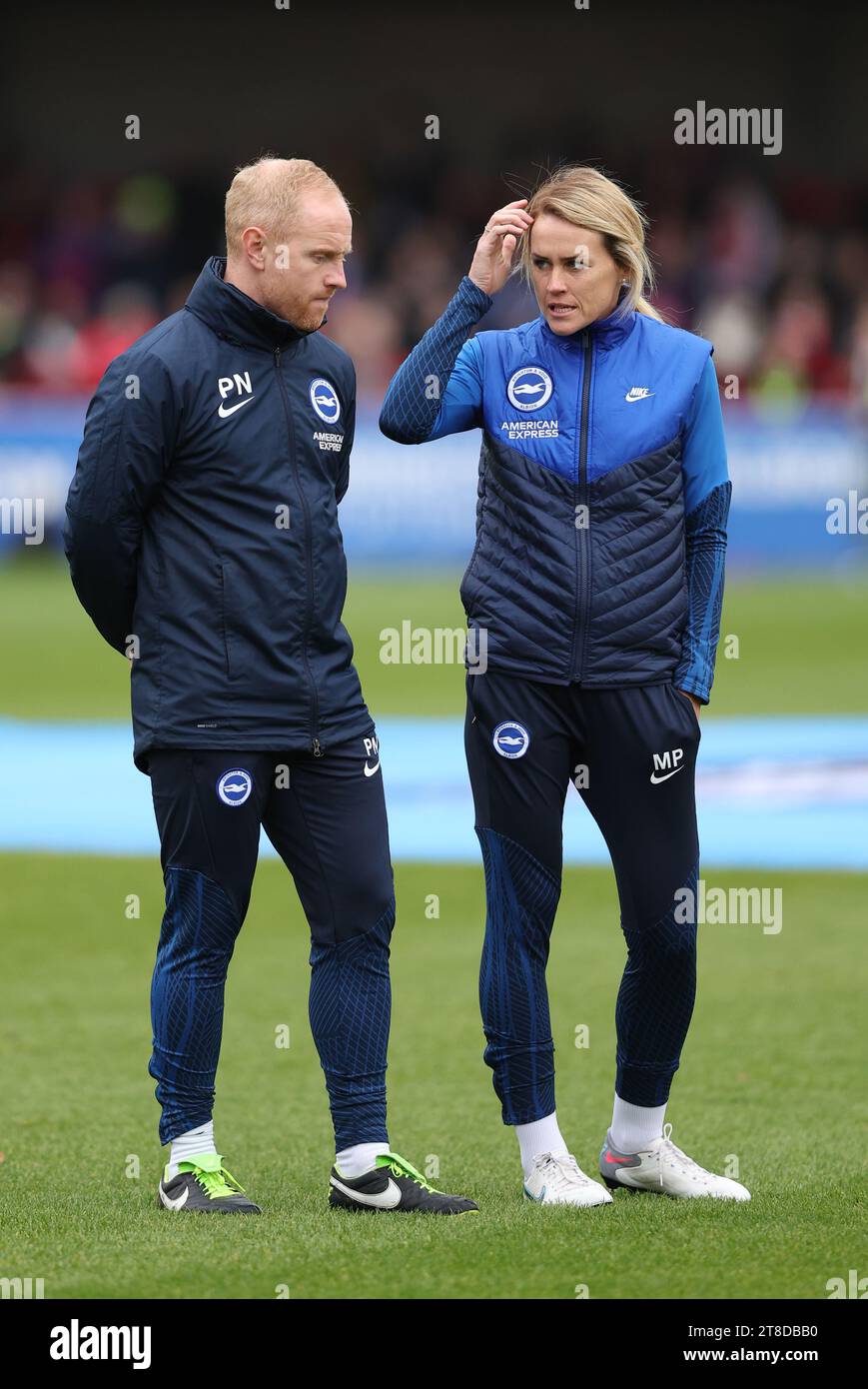 Crawley, UK. 19th Nov, 2023. Brighton Head Coach Melissa Phillips talks ...