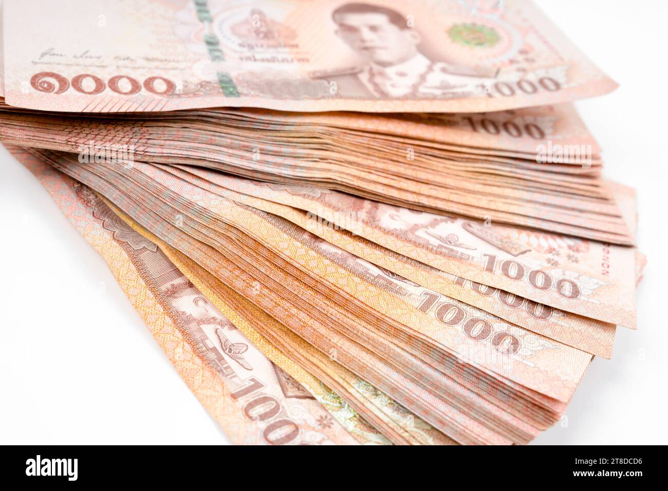 Close-up pile of Thai baht banknotes on white background Stock Photo ...