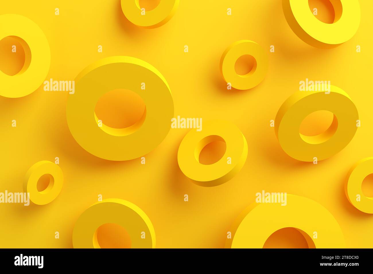 Yellow hollow cylinders on blue background. Abstract 3d render ...