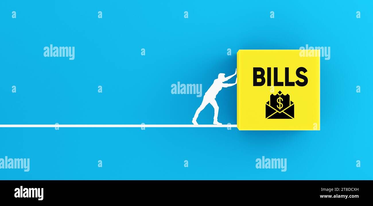 Financial problems and paying the bills. Silhouette of a man pushing ...