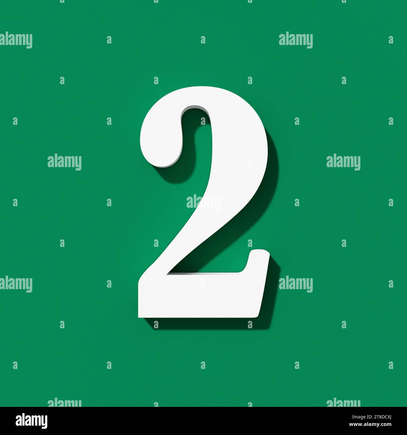 White number two on green background. Top view. 3D render Stock Photo ...