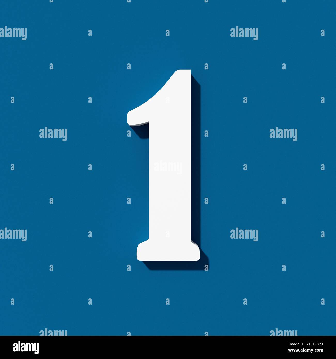White number one 1 on blue background. Top view. 3D render Stock Photo ...