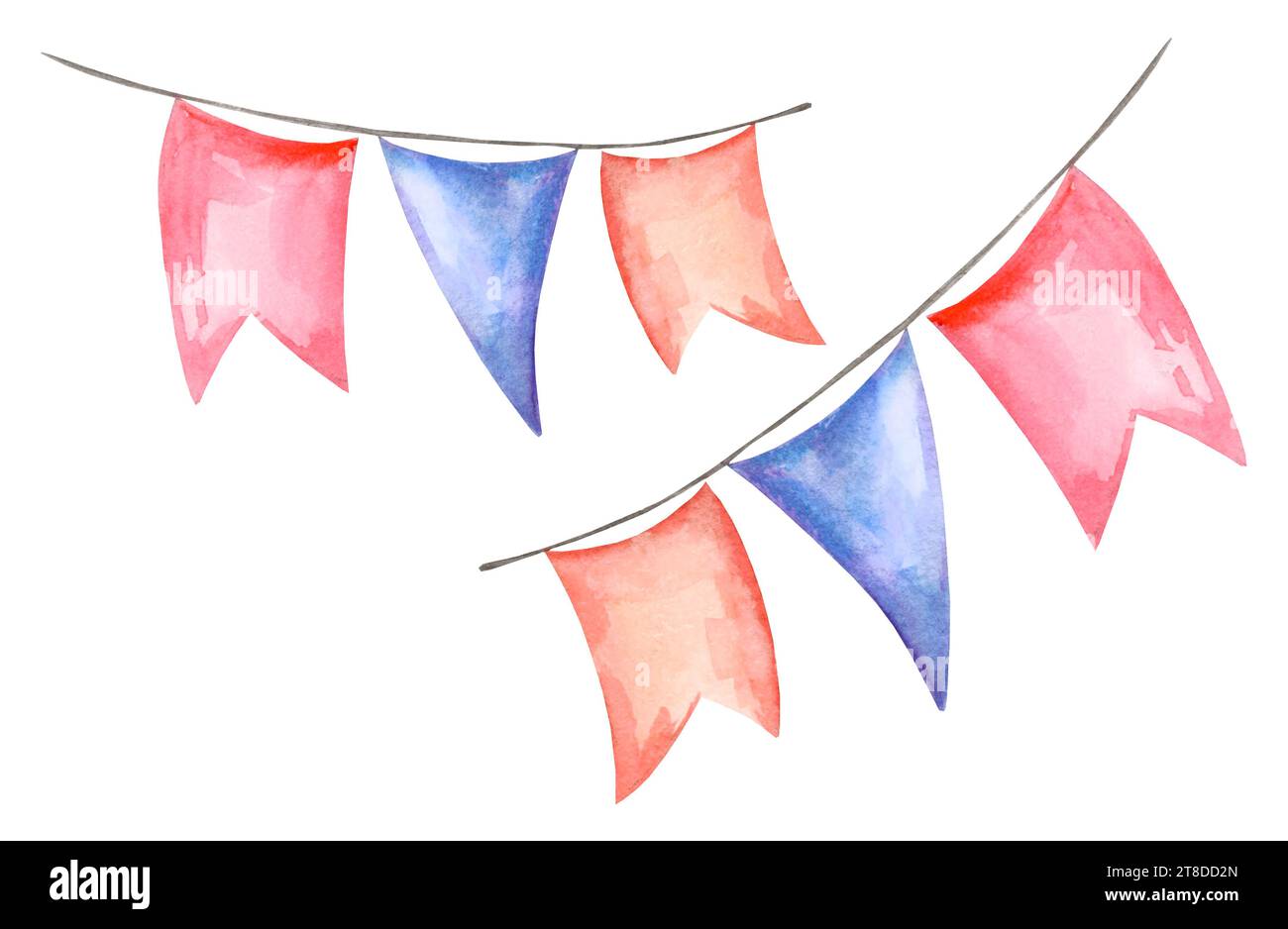 Watercolor different vintage flags garlands, hand drawn illustration of ...