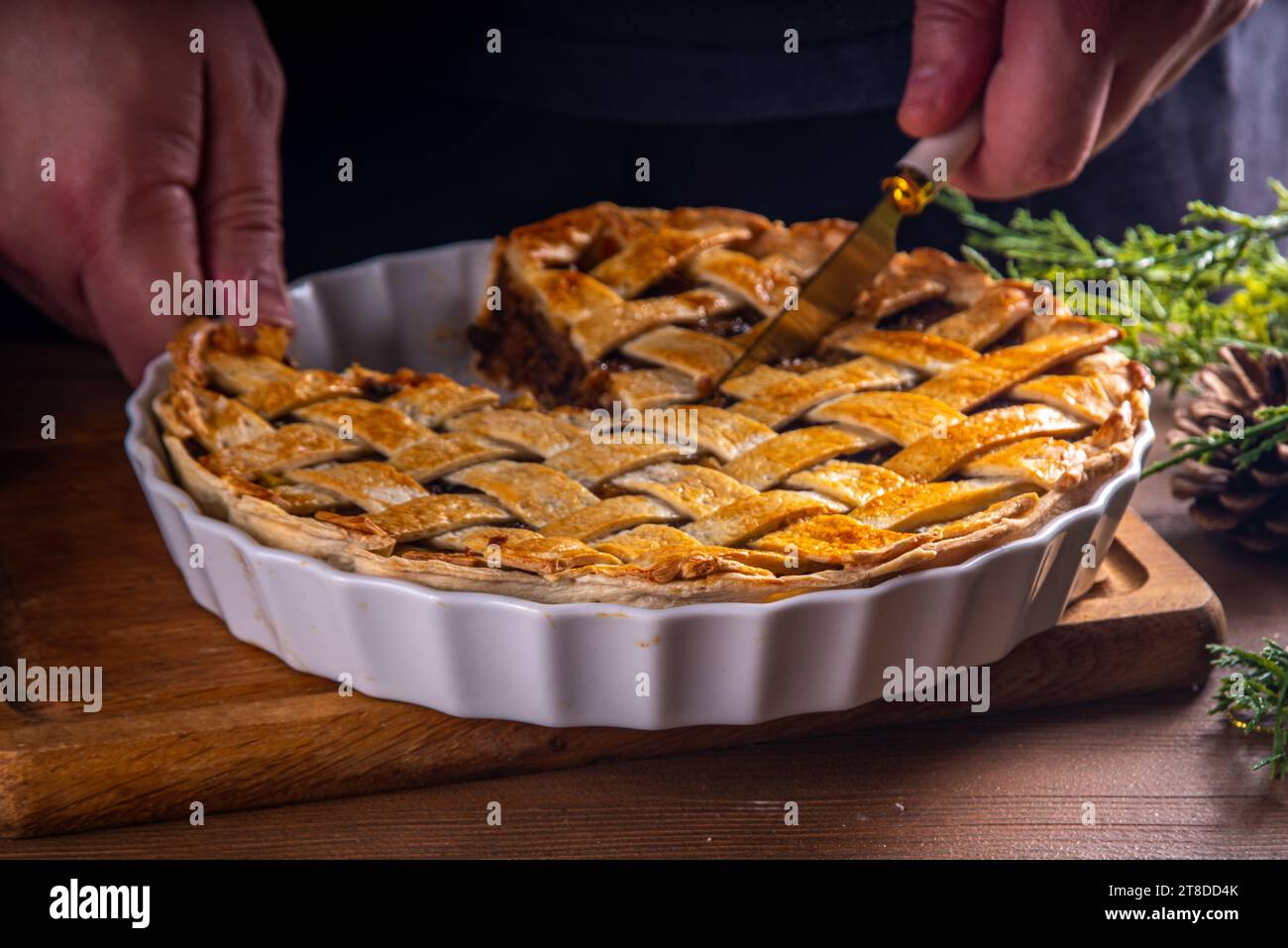 Traditional British Christmas mince pie. Homemade sweet mincemeat tart ...