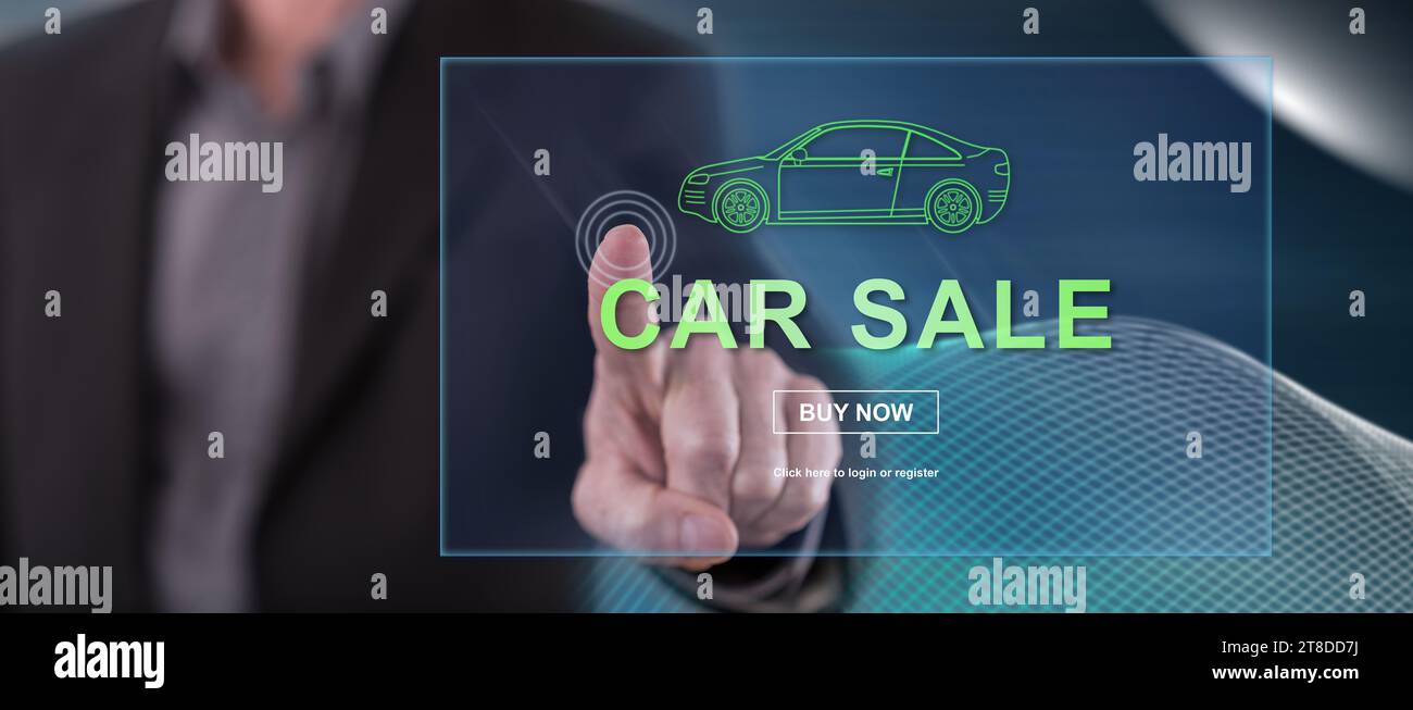 Man touching a car sale concept on a touch screen with his finger Stock ...
