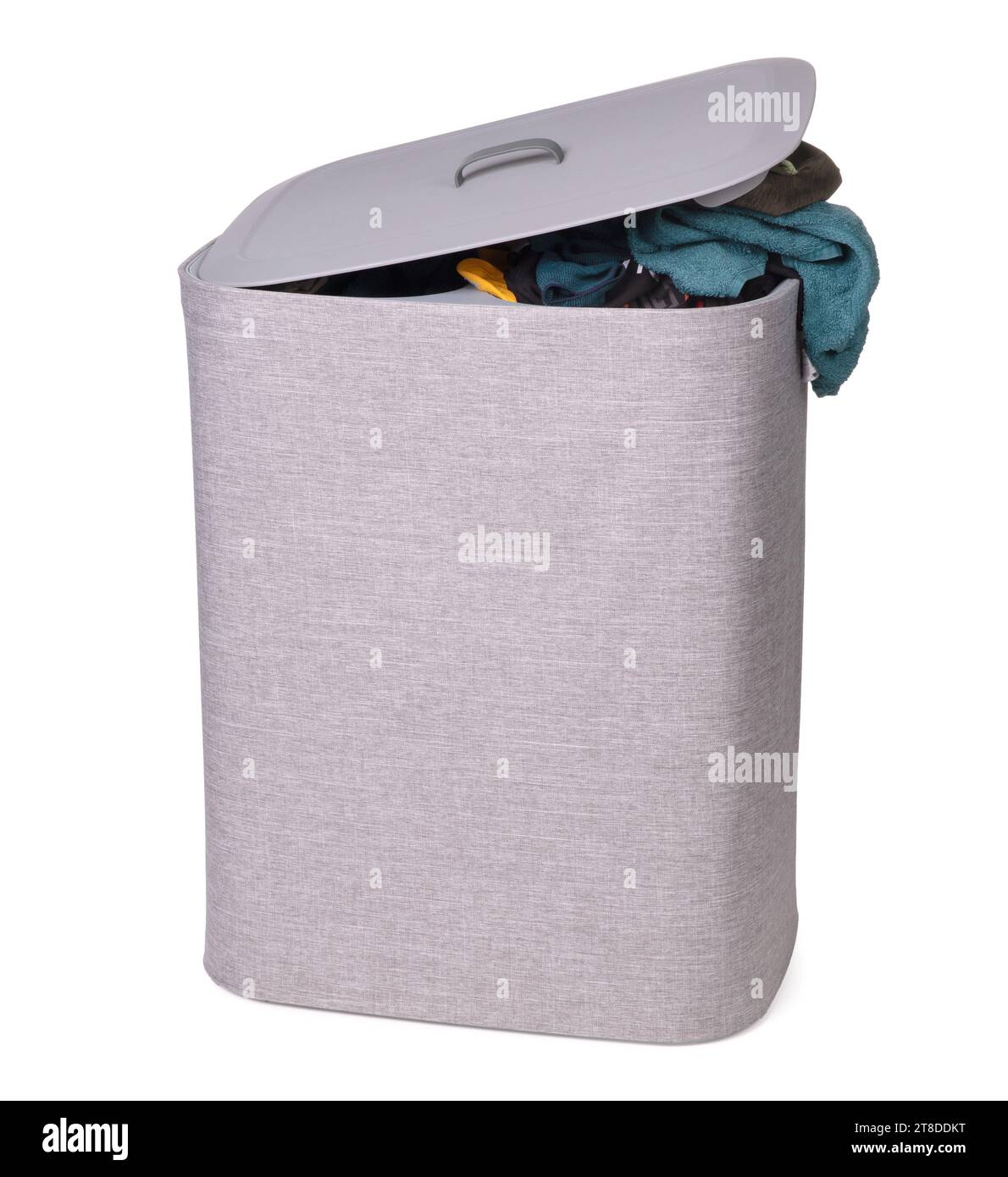 Laundry in a grey basket, isolated on white Stock Photo - Alamy