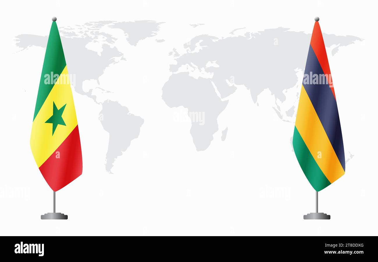 Senegal and Mauritius flags for official meeting against background of ...