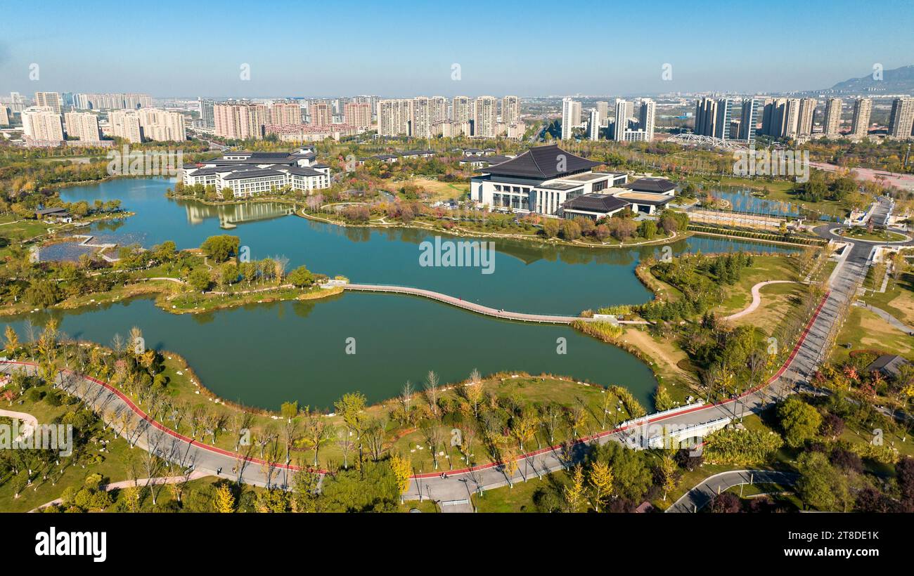 Aerial photo shows the early winter scenery of the expo garden in Xi'an ...
