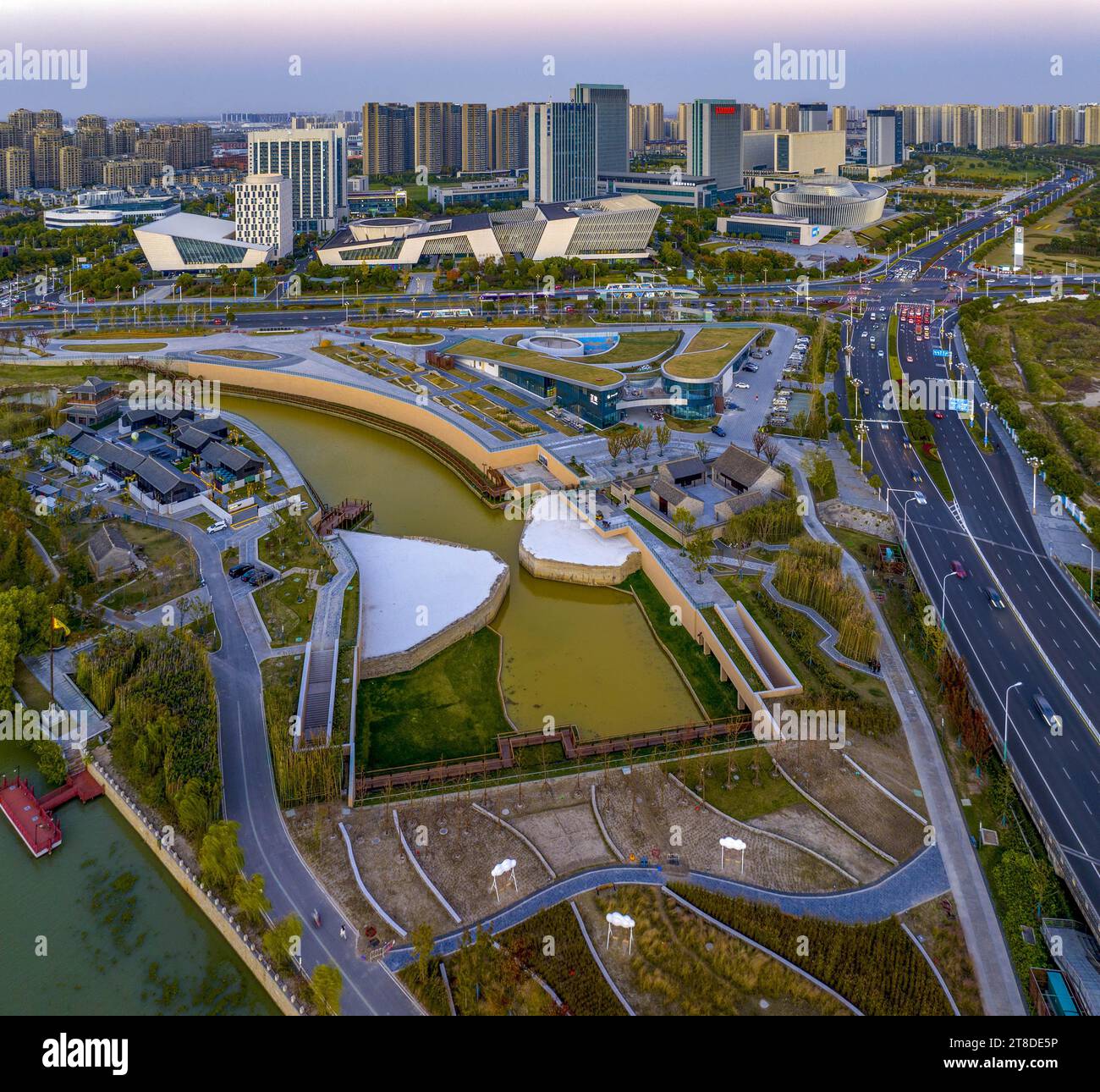 Aerial photo shows the Grand Canal Banzha Ruins Park in Huai'an City ...