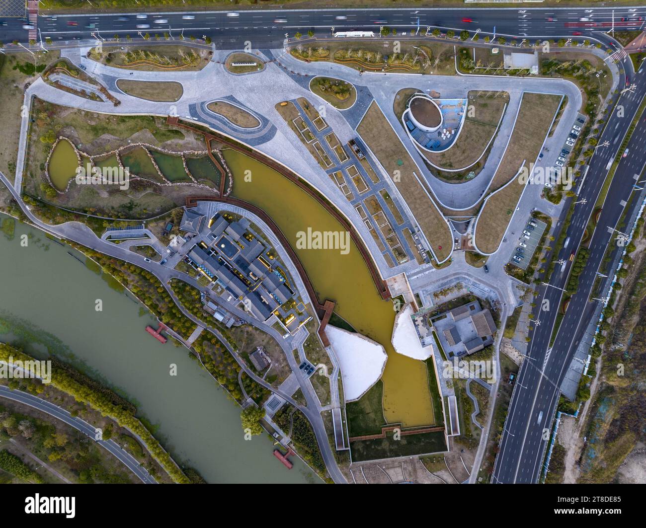 Aerial photo shows the Grand Canal Banzha Ruins Park in Huai'an City ...
