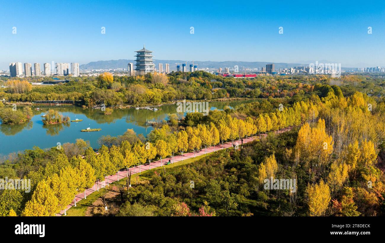 Aerial photo shows the early winter scenery of the expo garden in Xi'an ...