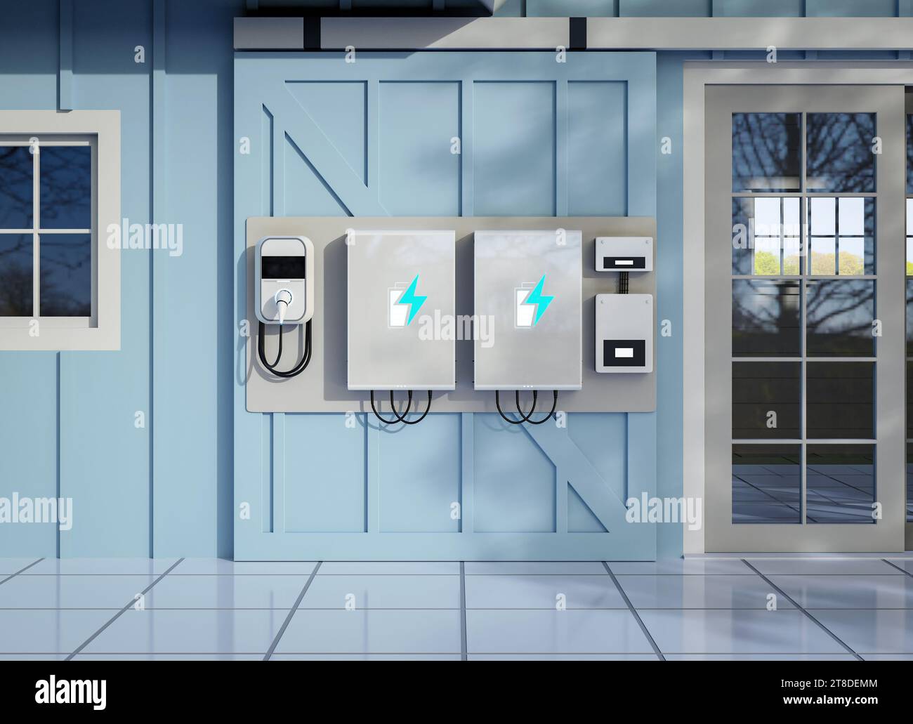 3d rendering home garage with ev charger and energy storage system ...