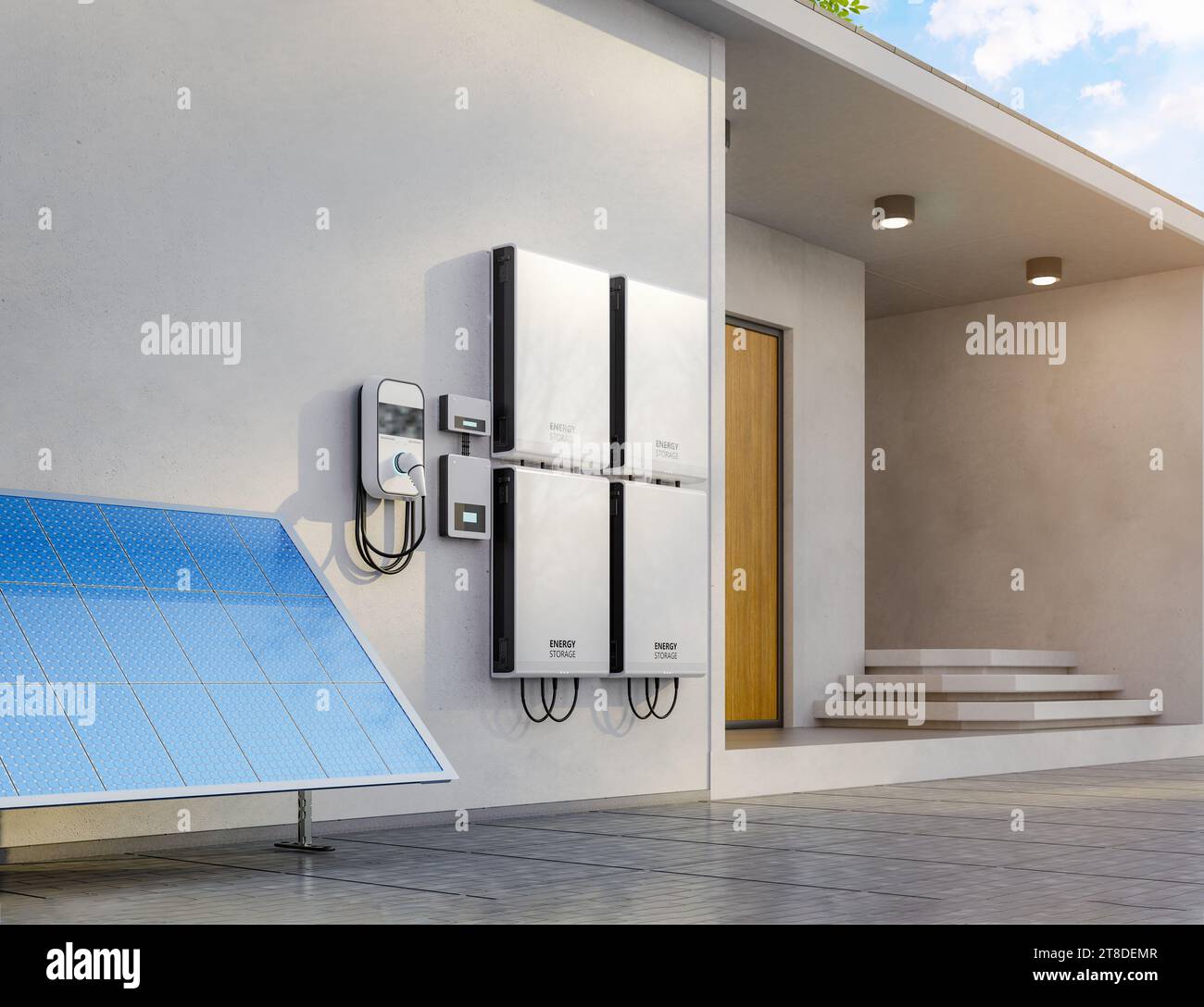 3d rendering solar panel generate electricity for ev charger Stock ...