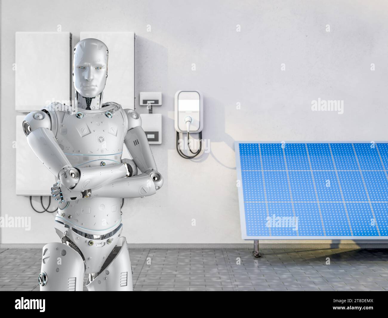 3d rendering robot control smart energy storage system with solar panel ...
