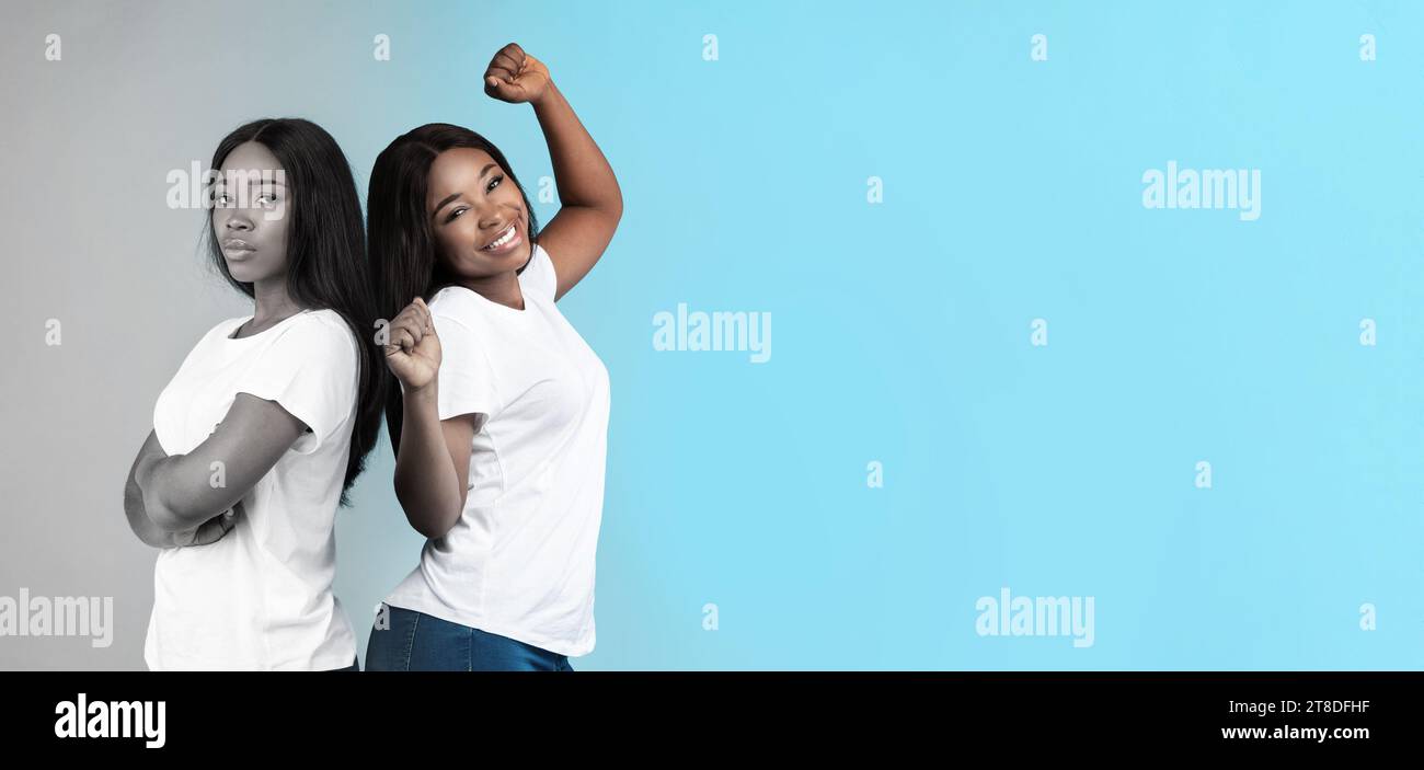 Mood Swings Concept. Young African American Female Expressing ...