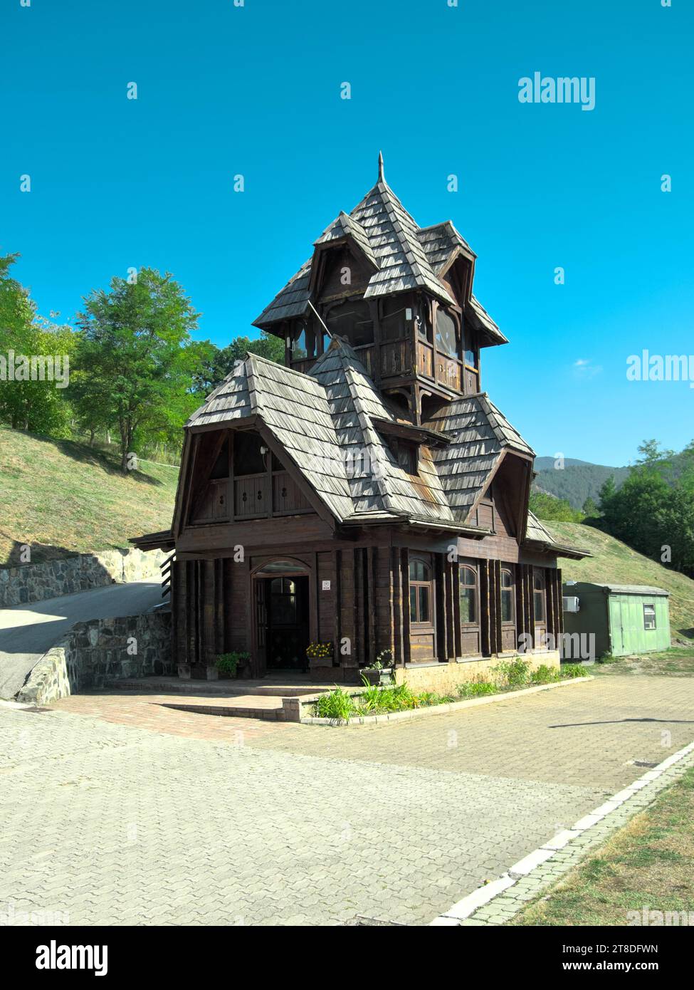 traditional wooden building of the station Sargan Eight in Mokra Gora ...