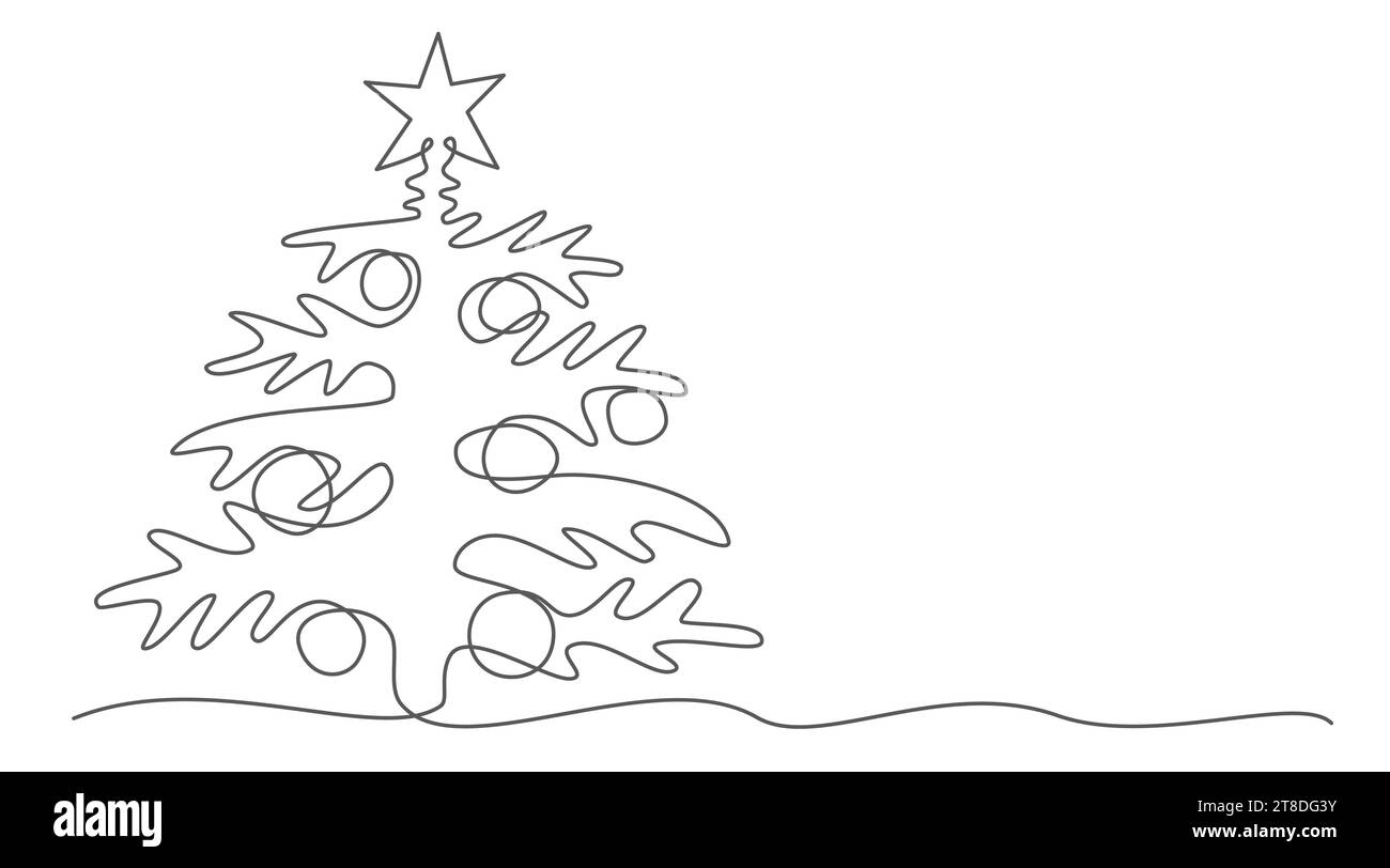 Christmas tree One line drawing isolated on white background Stock ...