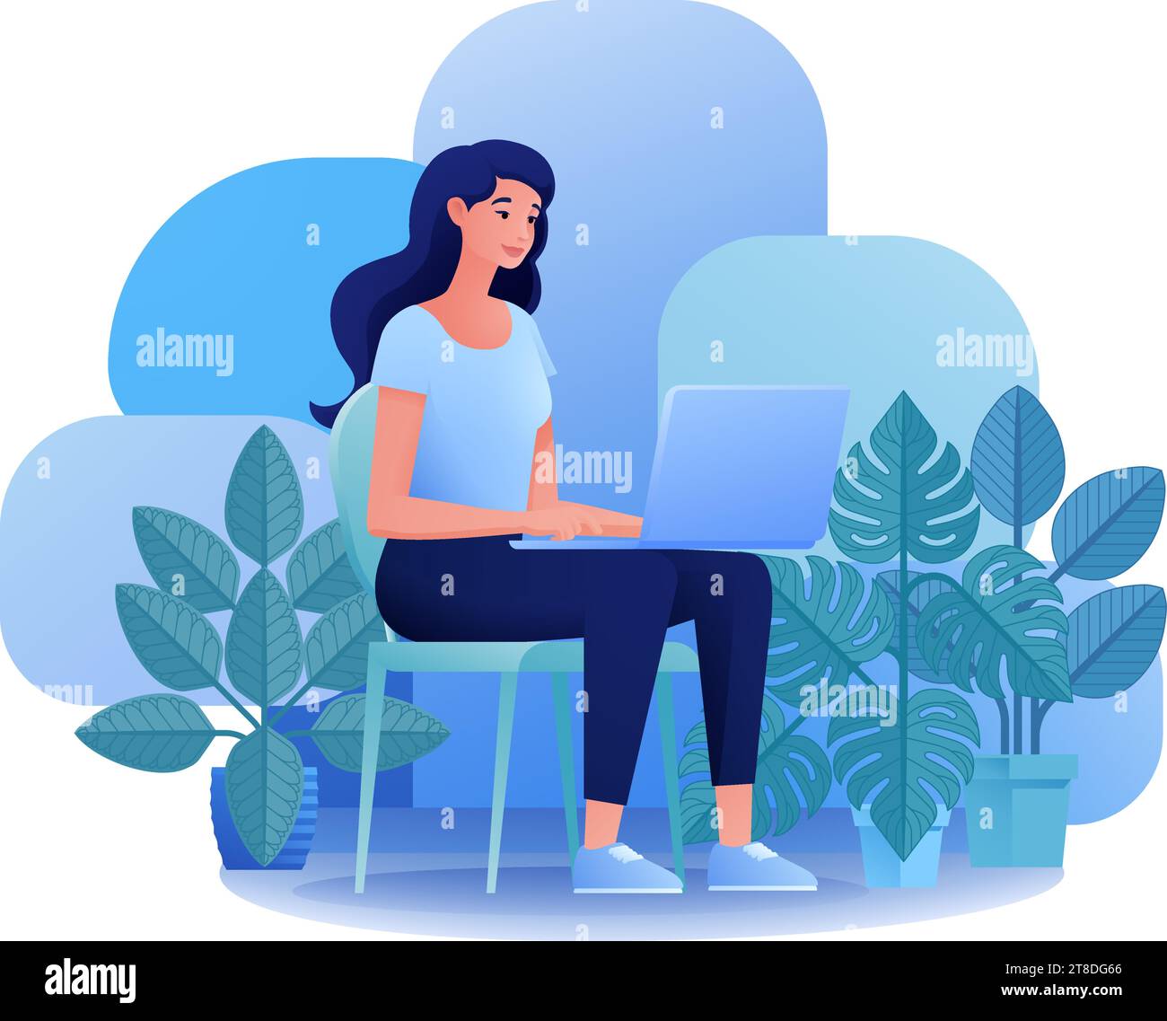 Woman Using Laptop Computer Cartoon Illustration Stock Vector Image ...