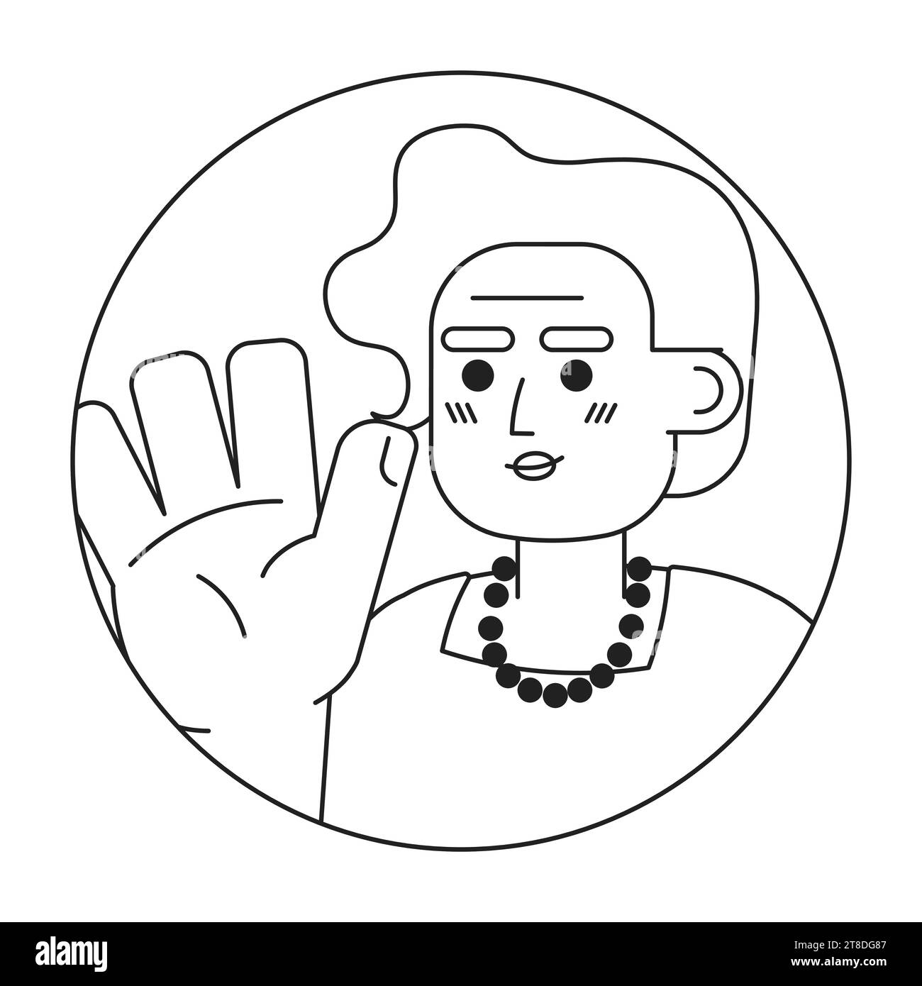 Senior mexican lady saying hi hello black and white 2D vector avatar ...