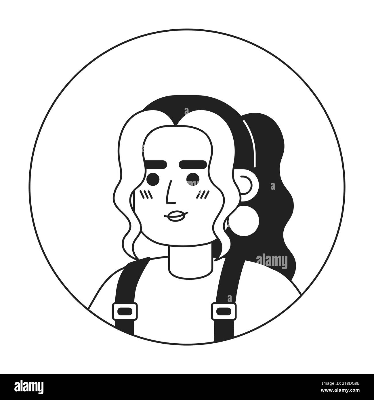 Curly hair latina girl relaxed smiling black and white 2D vector avatar ...
