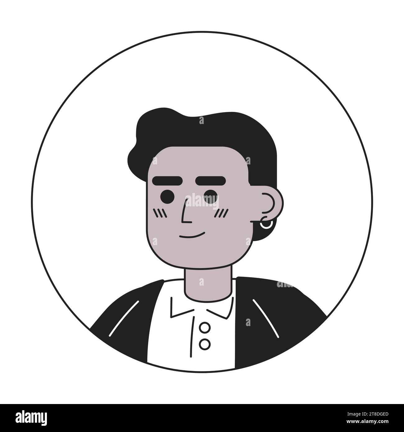 Hoop earring black young man relaxed standing black and white 2D vector ...