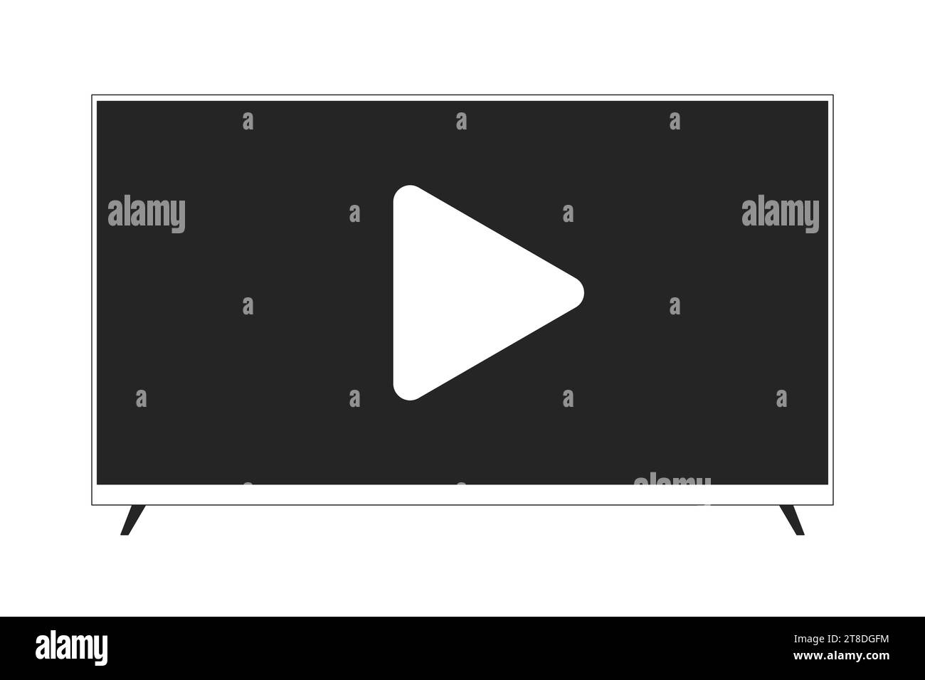Television With Video Player Black And White 2d Line Cartoon Object