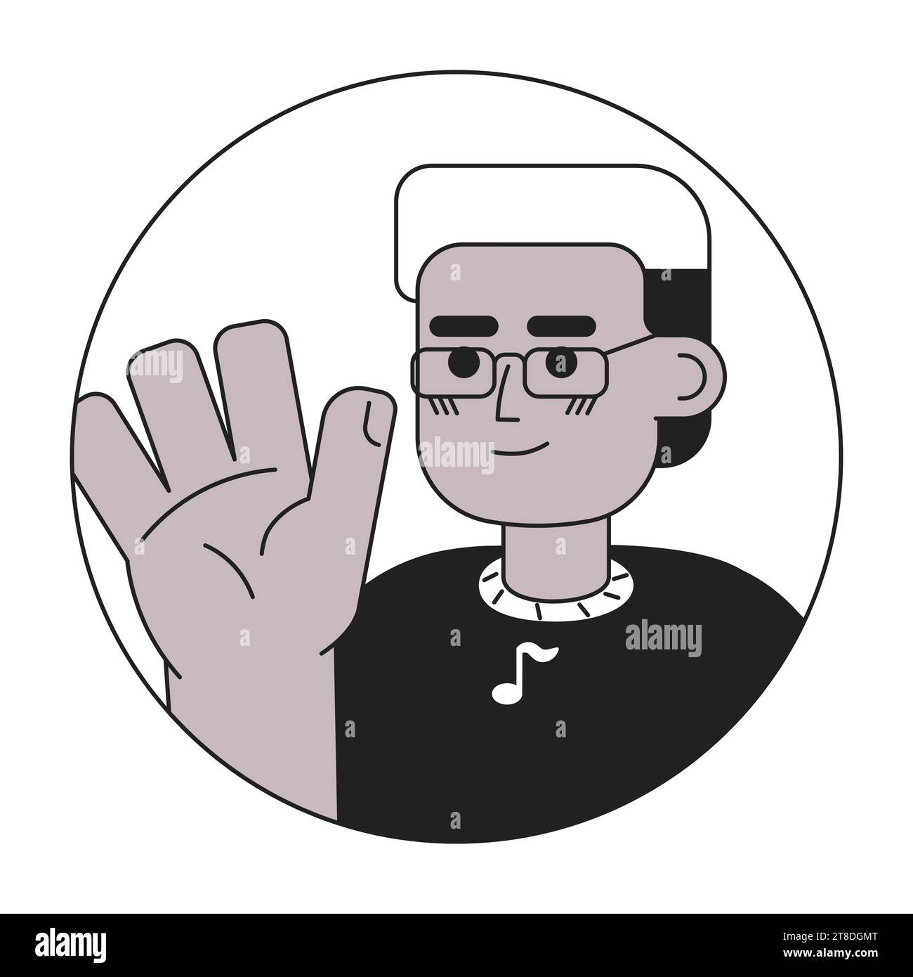 Eyeglasses black guy waving hand greeting black and white 2D vector ...