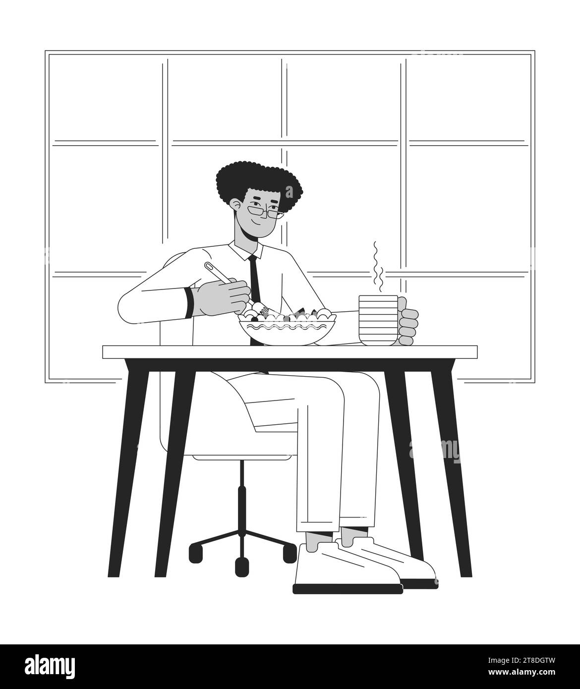 Eating healthy lunch at work line cartoon flat illustration Stock ...