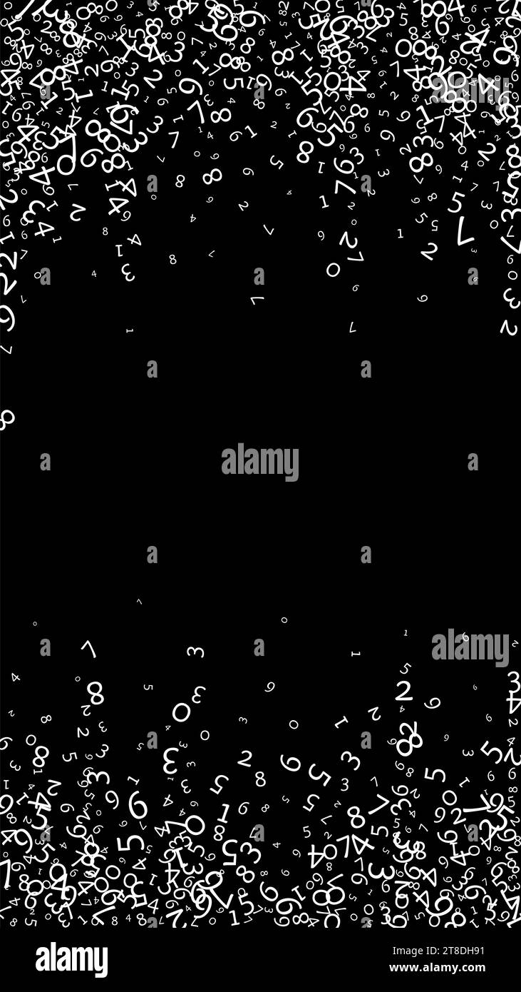 Falling numbers, big data concept. Binary white messy flying digits ...