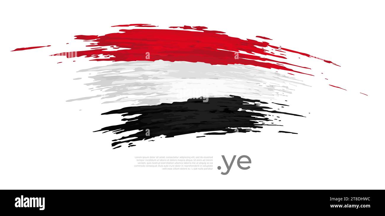 Yemen flag. Brush strokes, grunge. Stripes colors of the yemeni flag on ...