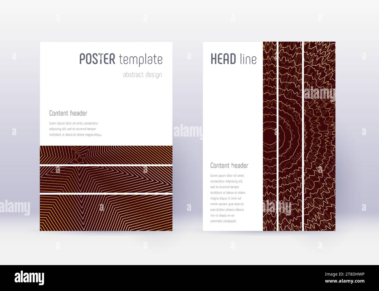 Geometric cover design template set. Gold abstract lines on maroon ...